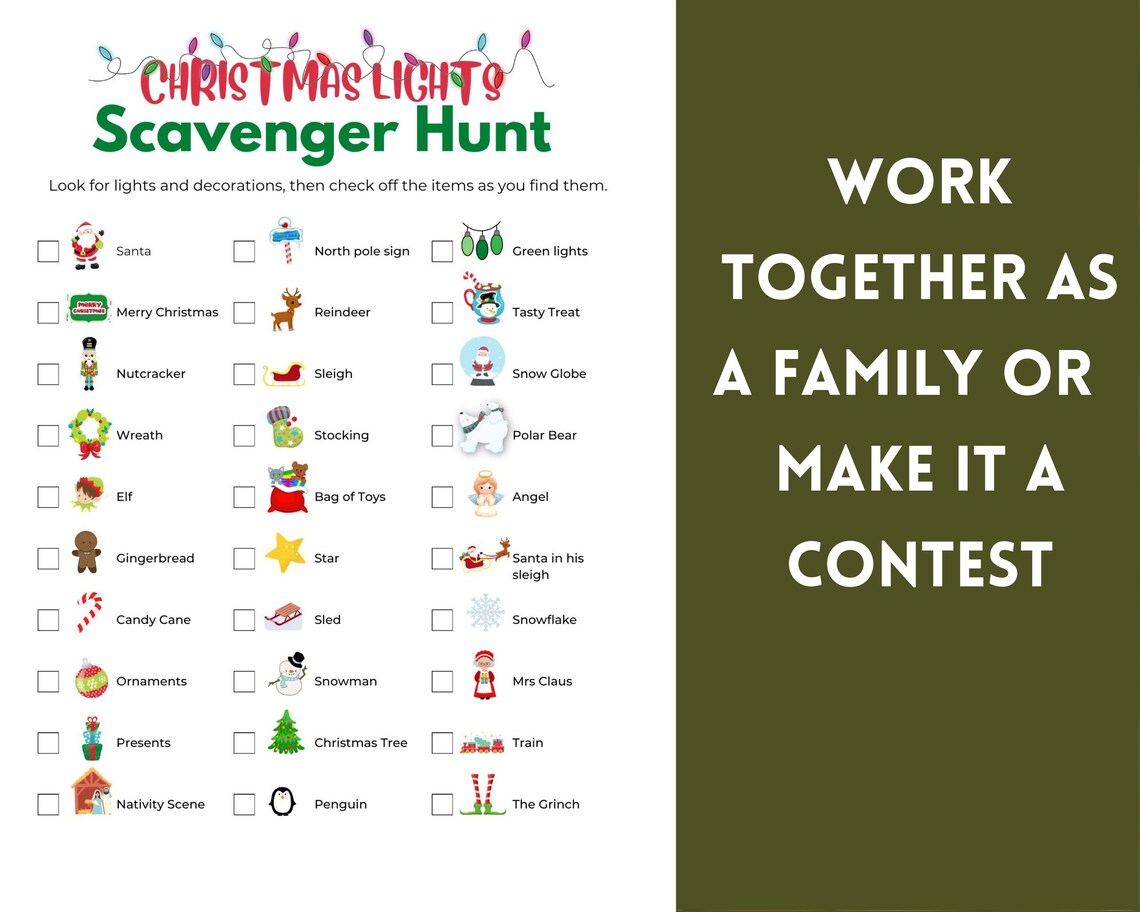 Christmas Lights Scavenger Hunt Activity for Kids, Printable Holiday ...