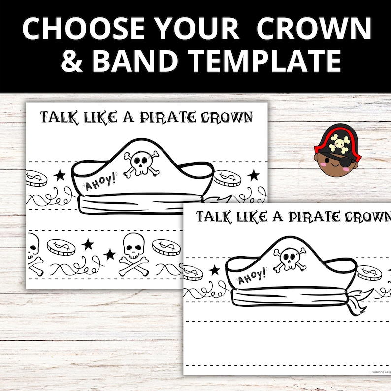Pirate Day Paper Crown Craft Activity Printable, Paper Pirate Hat Party ...