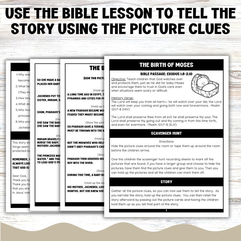 Birth of Moses Bible Lesson Scavenger Hunt Activity Prek, Sunday School ...