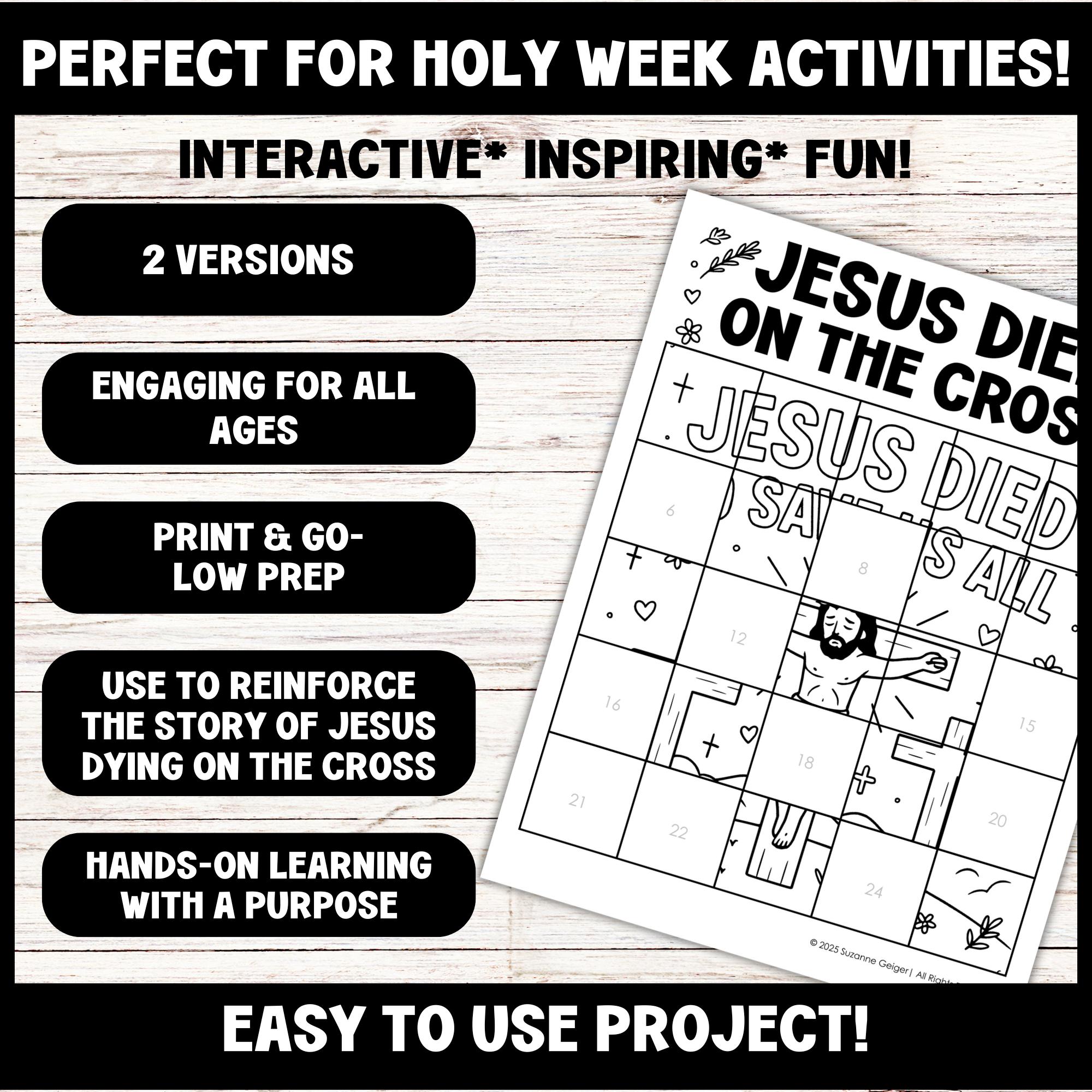 Jesus Died on the Cross Coloring Bible Craft, Good Friday Bible Mixed ...