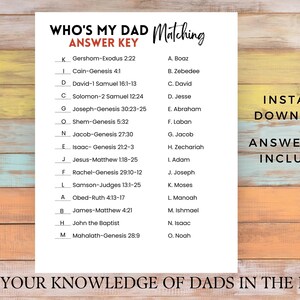 Fathers Day Fathers of the Bible Printable Matching Game for Church and ...