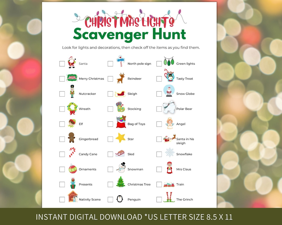 Christmas Lights Scavenger Hunt Activity for Kids, Printable Holiday ...