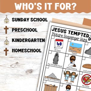 Jesus Tempted in the Desert Bible Lesson Scavenger Hunt Activity Prek ...