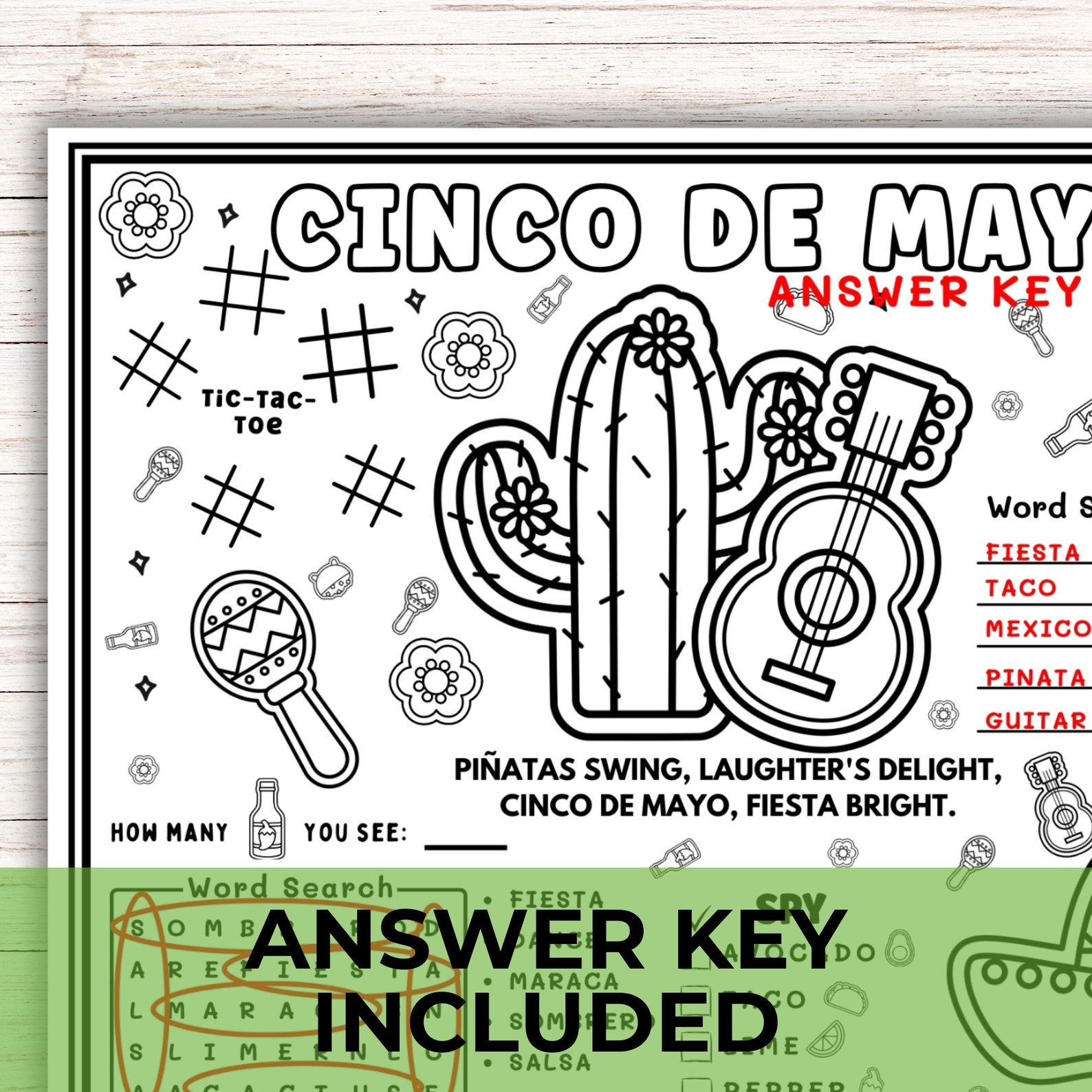 Cinco De Mayo Activity Coloring Placemat, Fiesta Printable Game ...