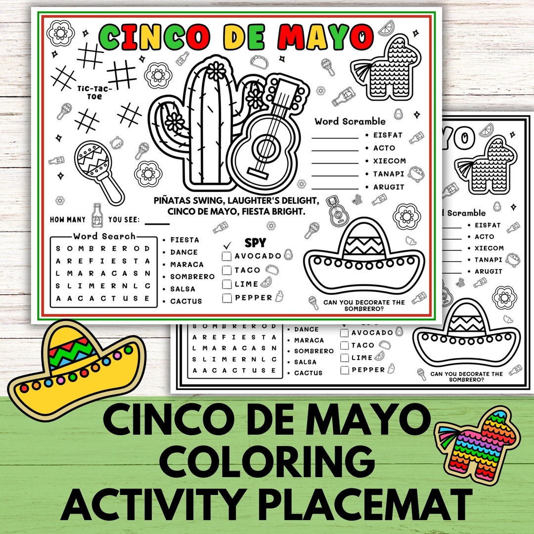 Cinco De Mayo Activity Coloring Placemat, Fiesta Printable Game ...