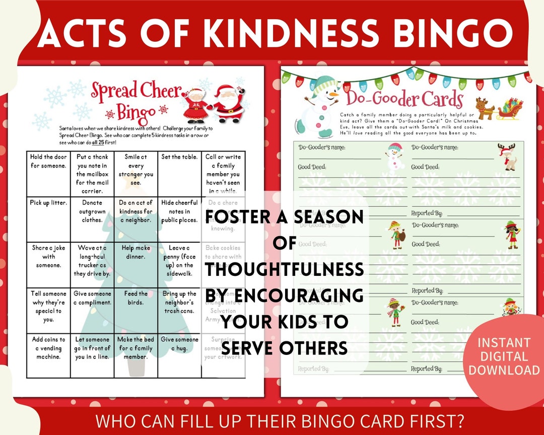 Christmas Acts of Kindness Bingo, Printable Spread Holiday Cheer ...
