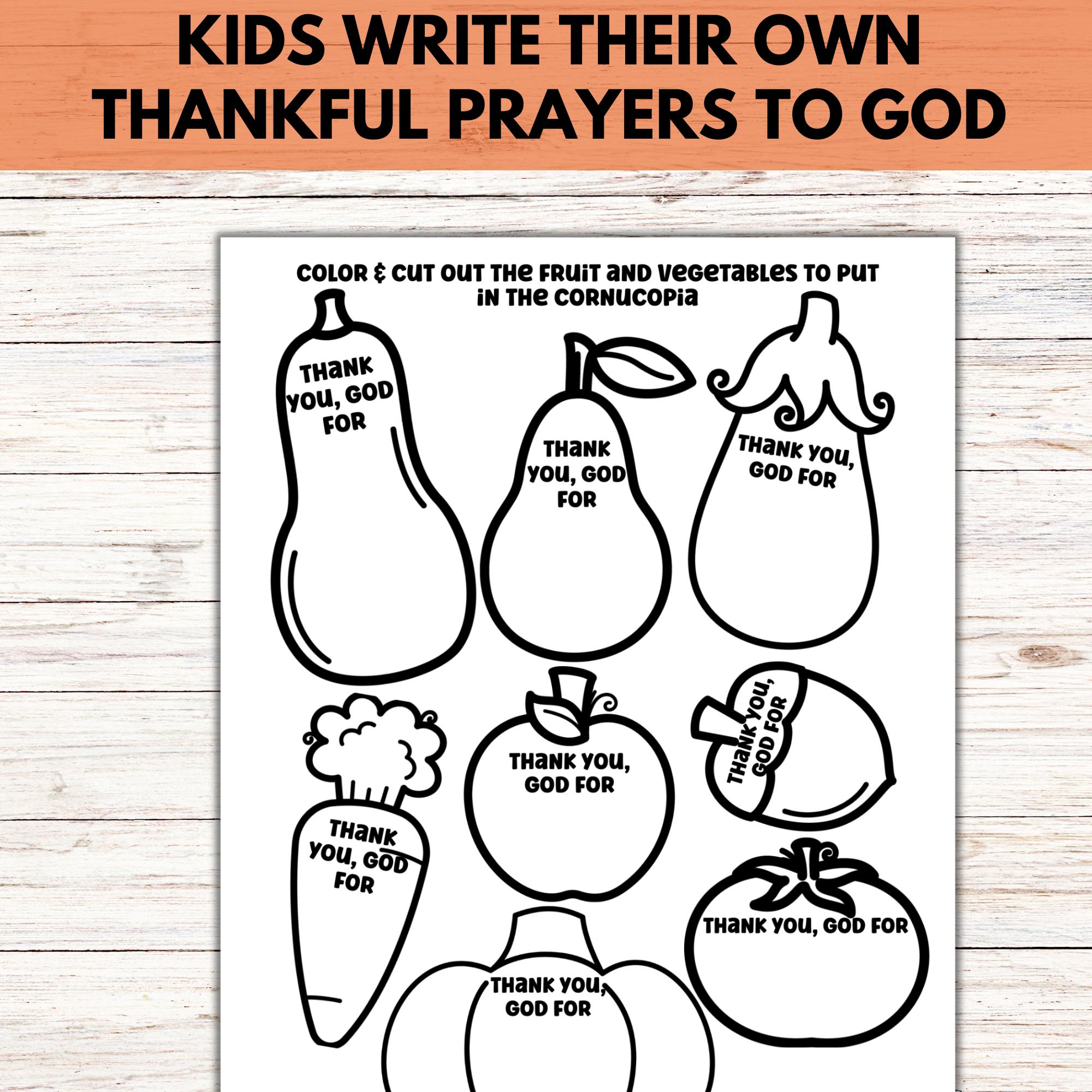 Give Thanks Cornucopia Thanksgiving Prayer Bible Craft Activity, Sunday ...