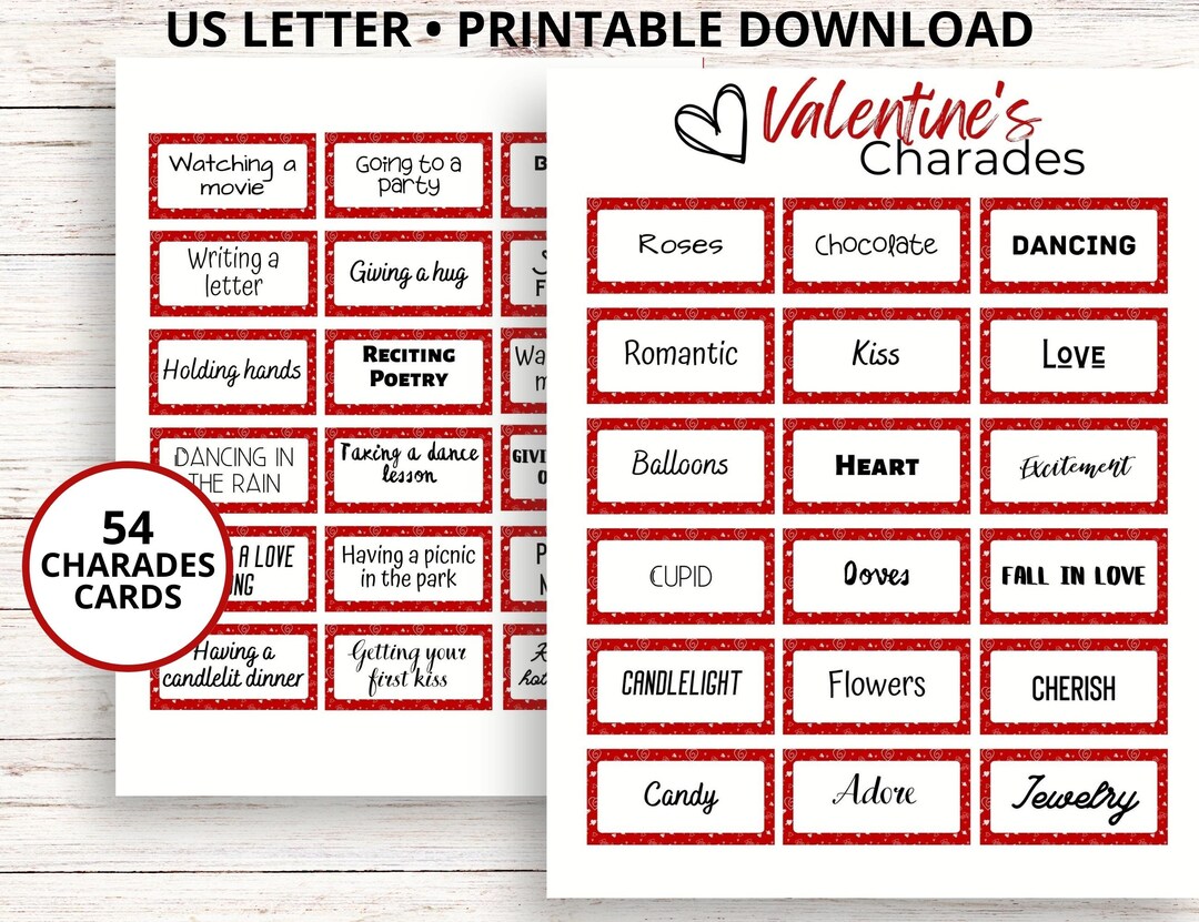 Valentine's Charades Game, Valentine's Day Party Game for Family Game ...