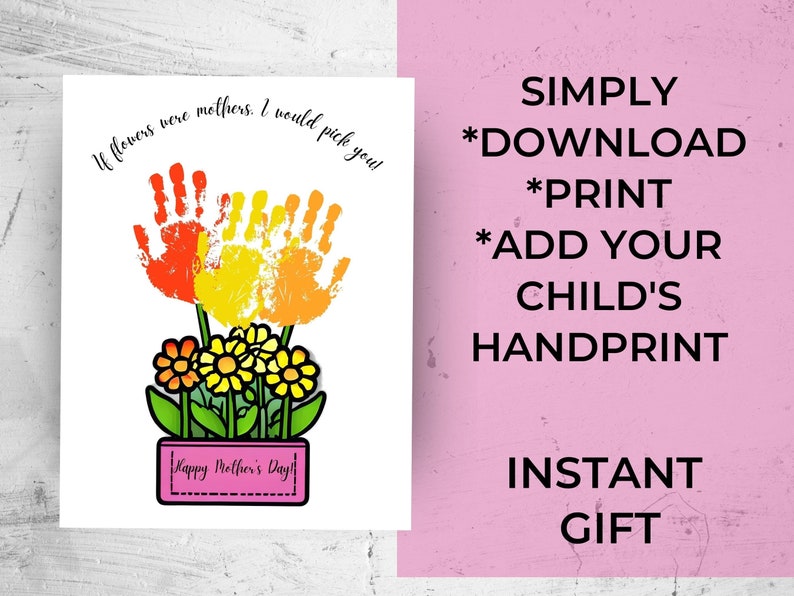 Flower Handprint Craft Printable Mothers Day Activity for Mom - Etsy