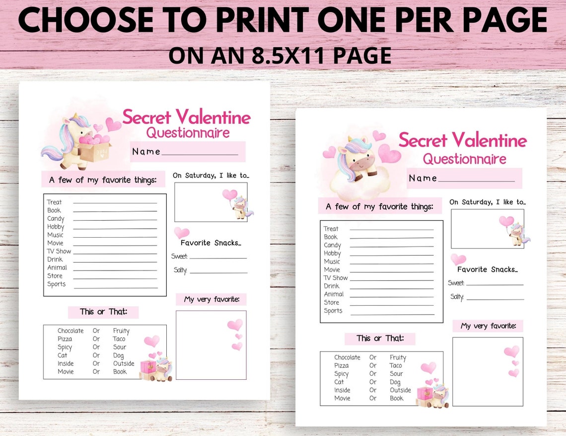 Secret Valentine Questionnaire, Valentine's Day Secret Valentine ...