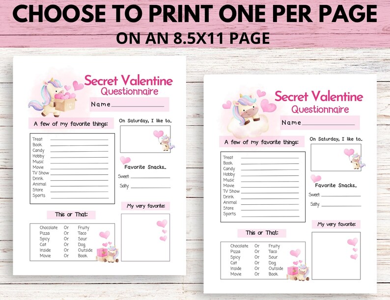 Secret Valentine Questionnaire, Valentine's Day Secret Valentine ...
