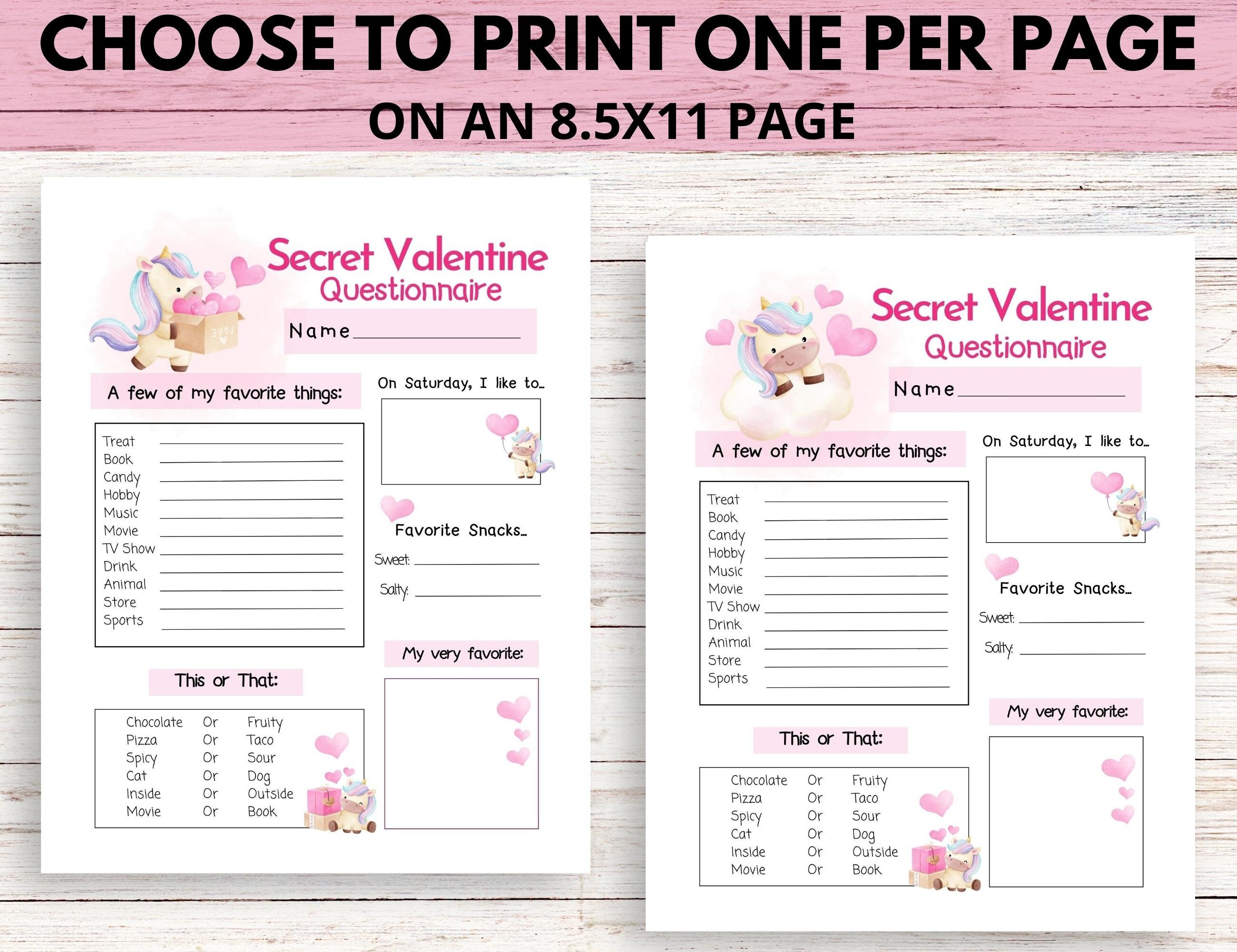 Secret Valentine Questionnaire, Valentine's Day Secret Valentine ...