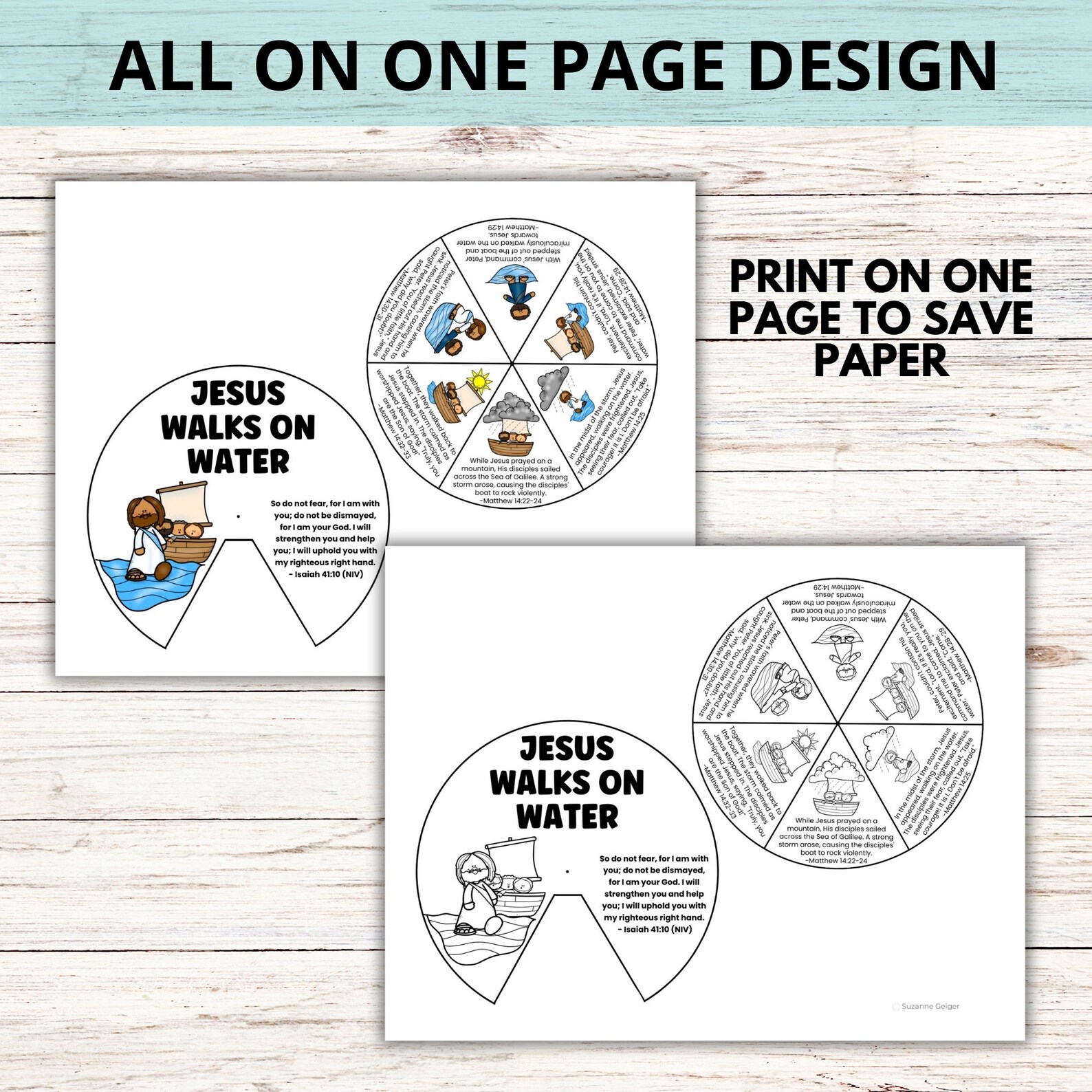 Jesus Walks on Water Bible Craft, Matthew 14:22-33 Bible Coloring Wheel ...