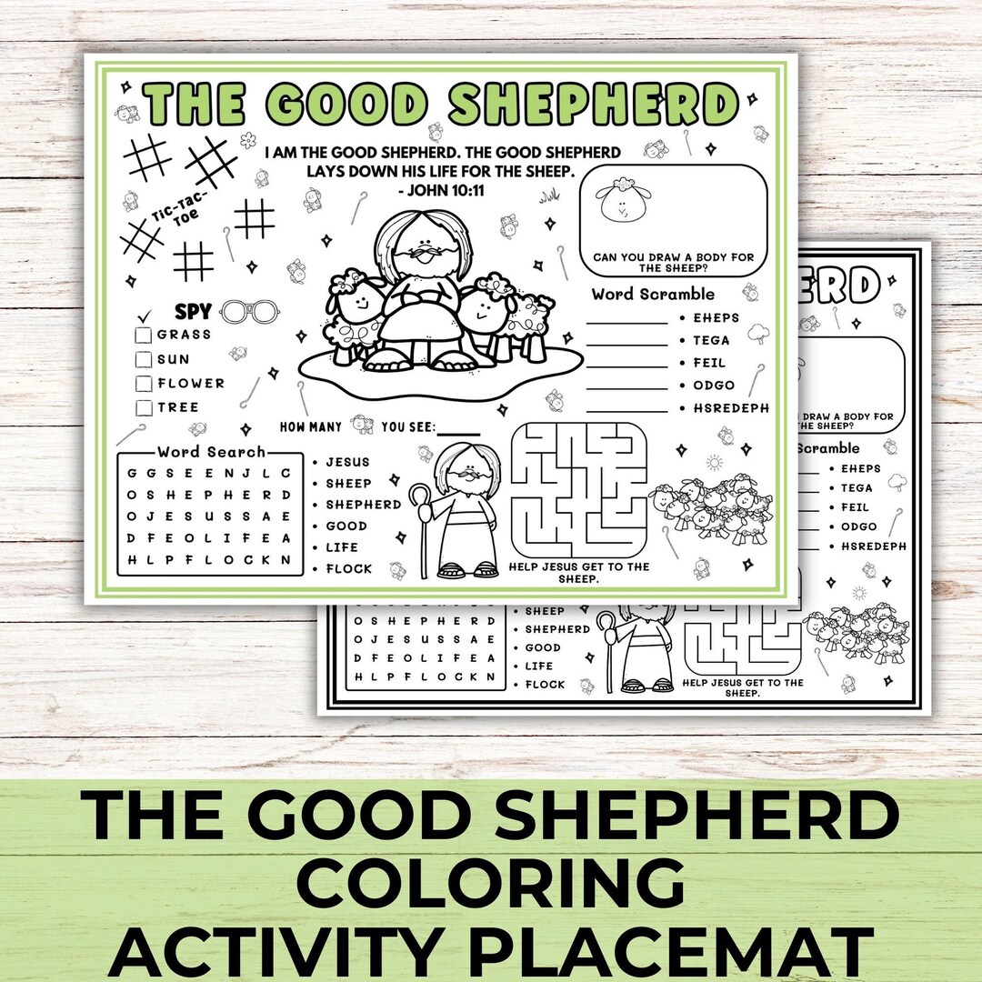 Good Shepherd Bible Activity Coloring Placemat, Sunday School Activity ...