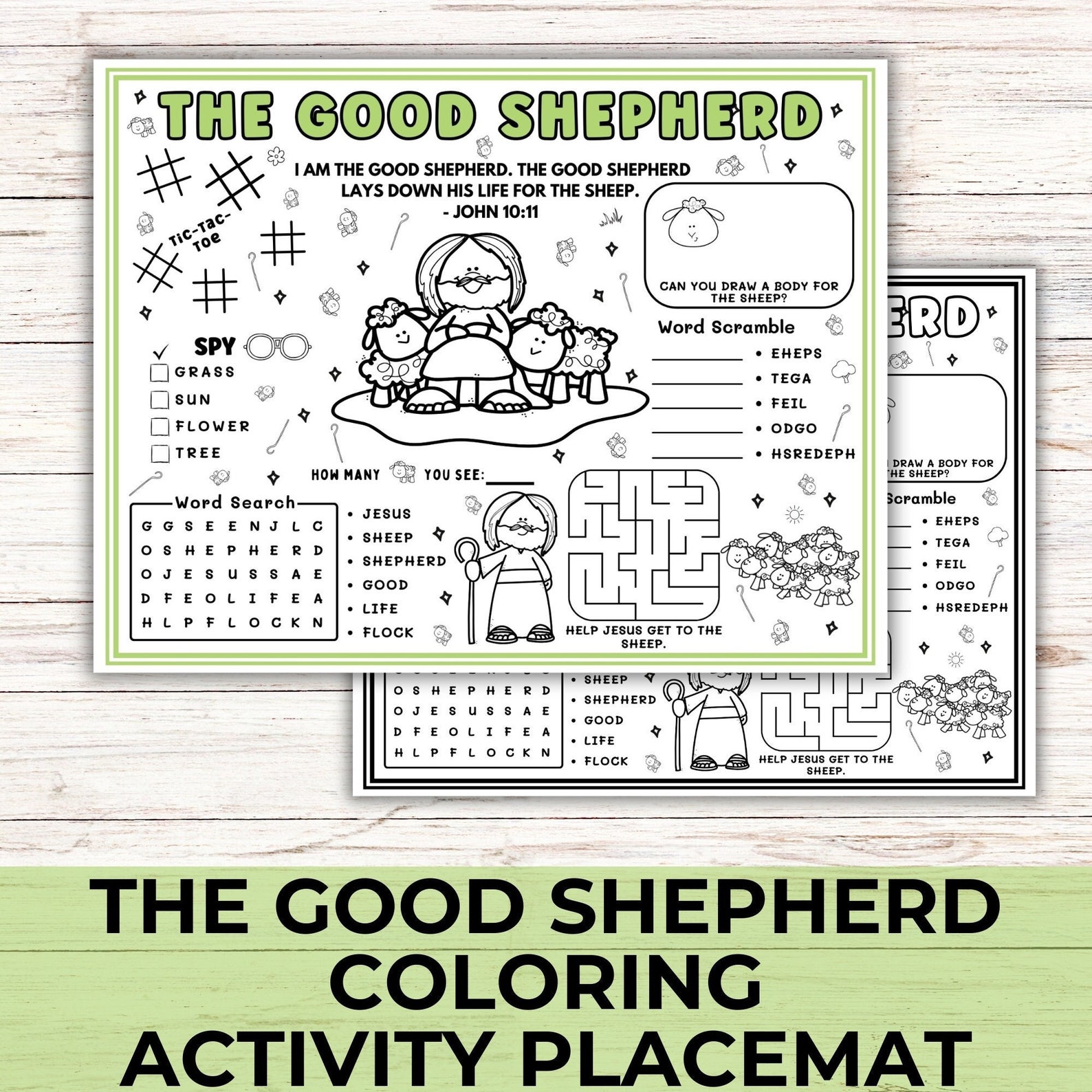 Good Shepherd Bible Activity Coloring Placemat, Sunday School Activity ...