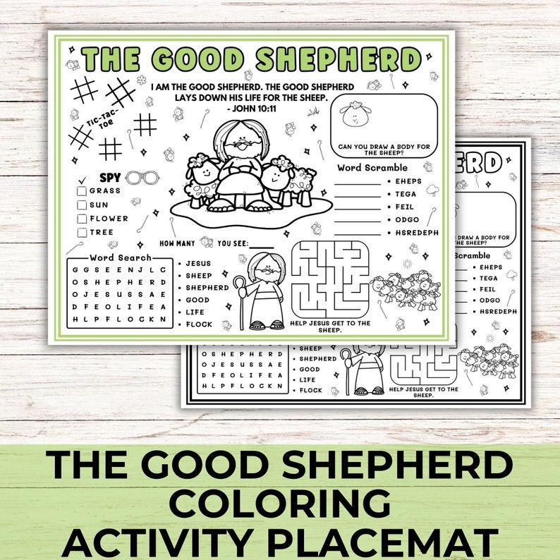 Good Shepherd Bible Activity Coloring Placemat, Sunday School Activity ...