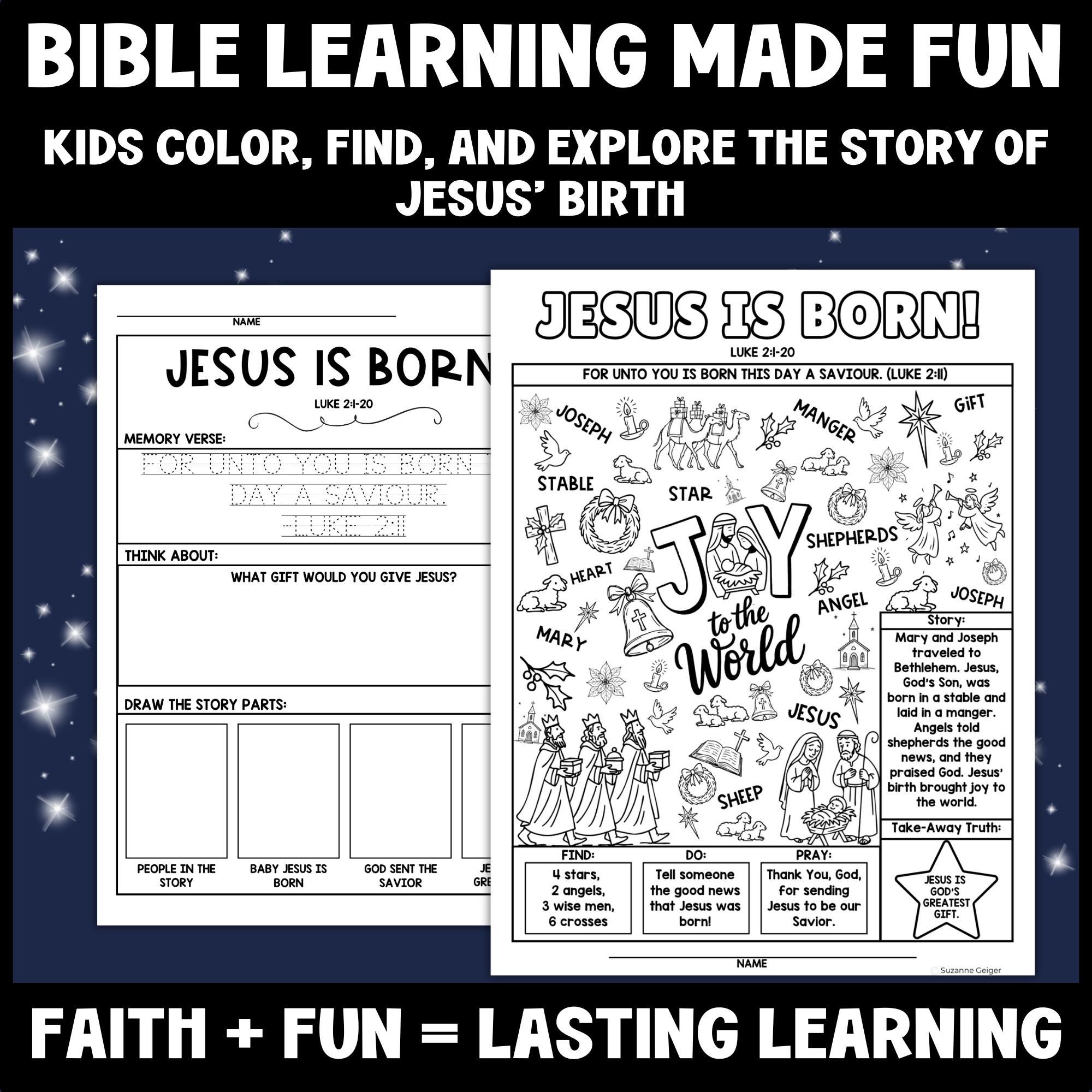 Jesus is Born Nativity Story Coloring Craft Lesson Printable, Kids ...