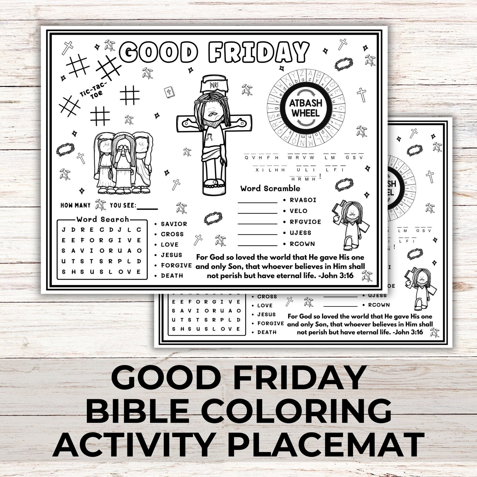 Good Friday Bible Activity Coloring Placemat, Christian Easter Sunday ...