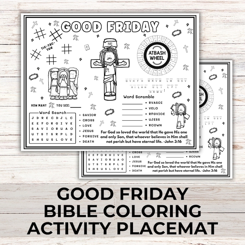Good Friday Bible Activity Coloring Placemat, Christian Easter Sunday ...