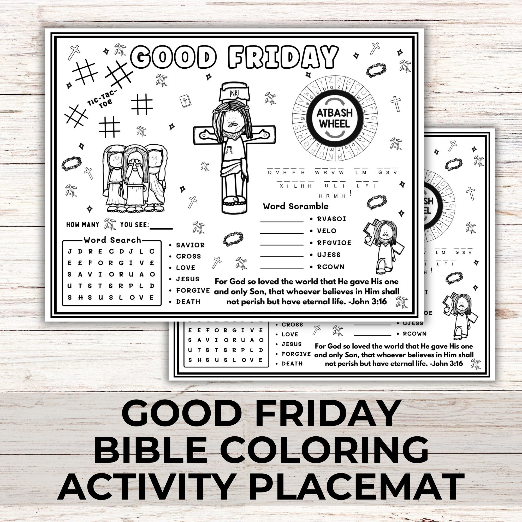 Good Friday Bible Activity Coloring Placemat, Christian Easter Sunday ...