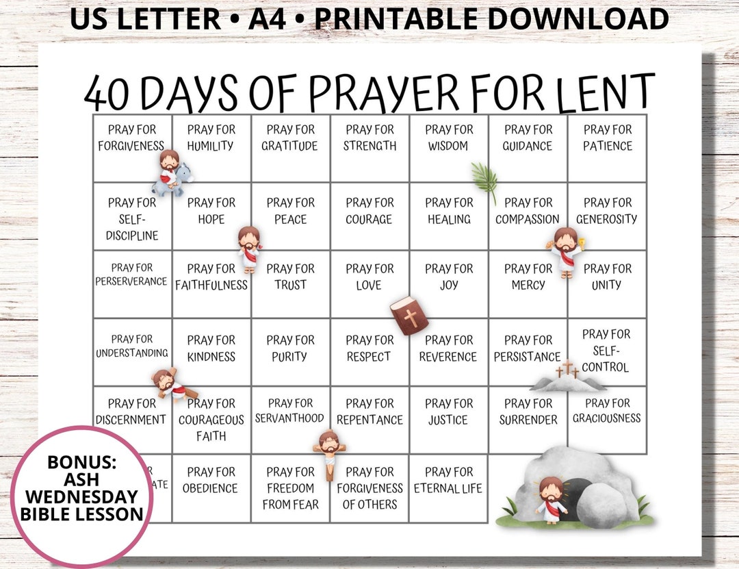 40 Days of Prayer Lenten Calendar, Lent Prayer Calendar for Kids, Ash ... 40 Days of Prayer Lenten Calendar, Lent Prayer Calendar for Kids, Ash ...