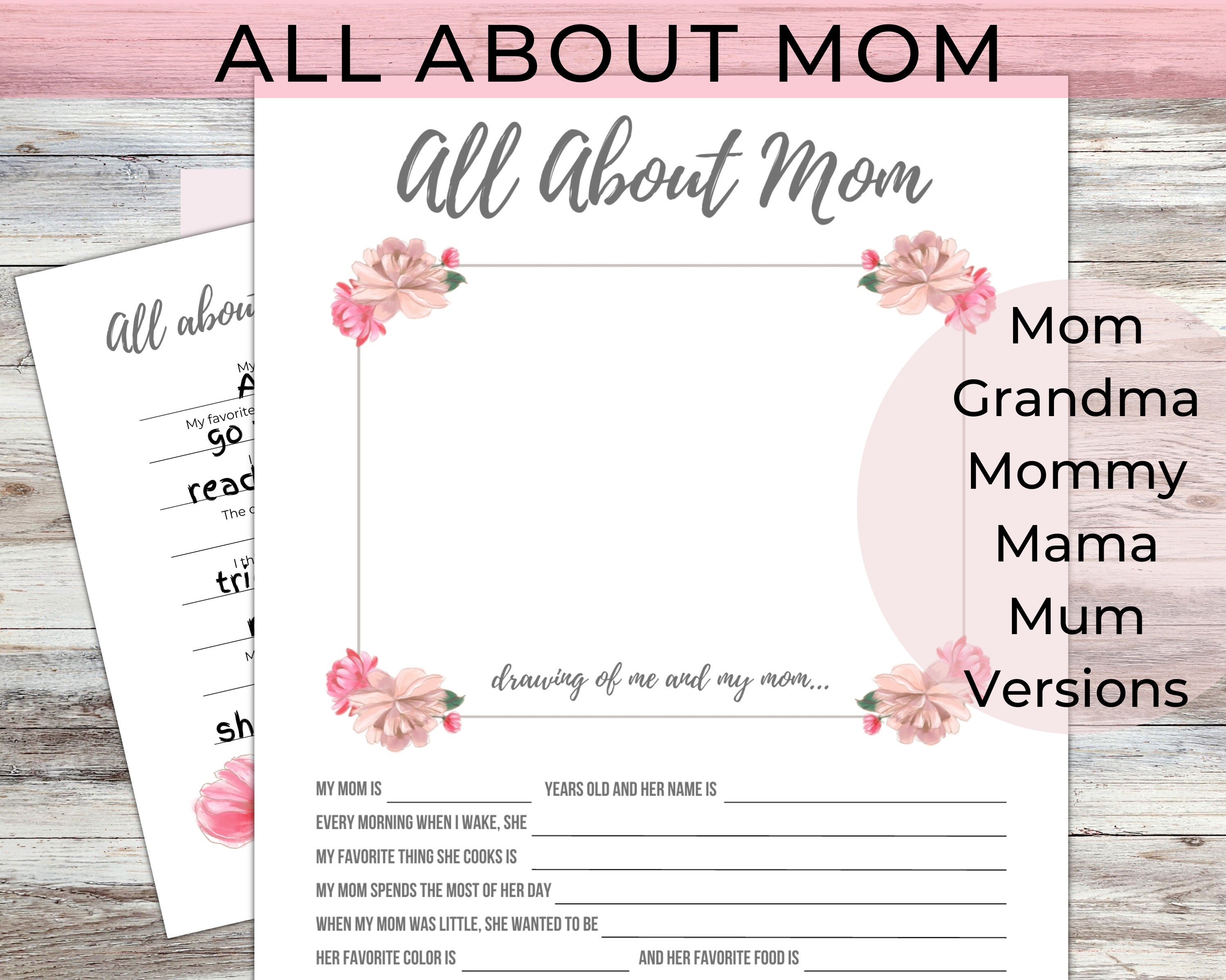 All About Mom Printable Gift for Mother's Day Mother's Day ...