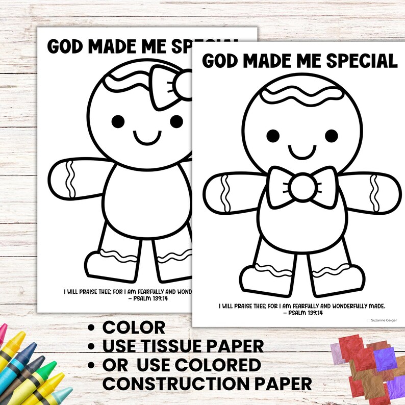 Christmas Gingerbread God Made Me Special Torn Paper Bible Craft, Psalm ...