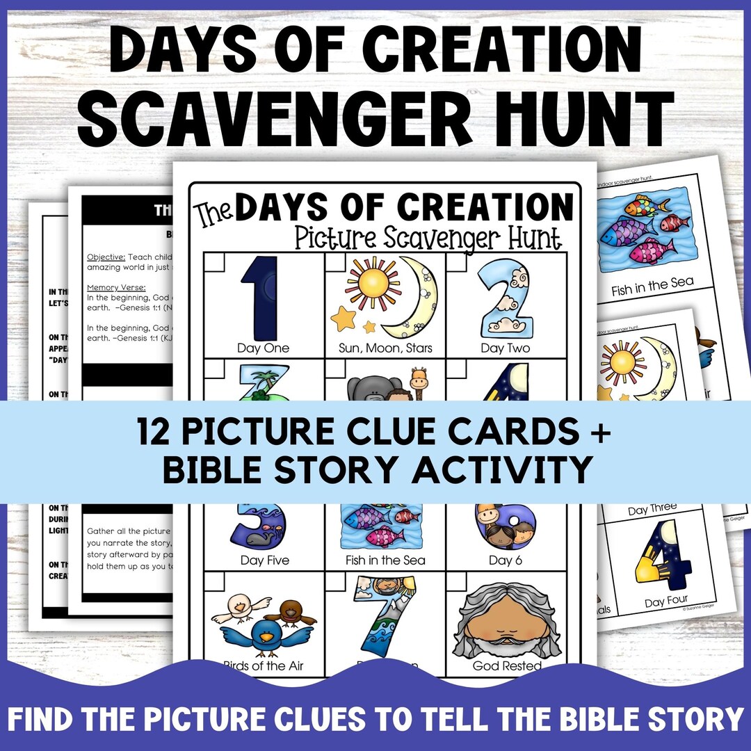 Days of Creation Bible Story Lesson Scavenger Hunt Activity Prek ...