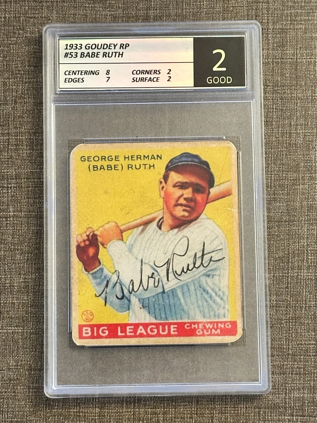 1933 Goudey RP Babe Ruth 53 Reprint Novelty Card in Case Grade 2 ...