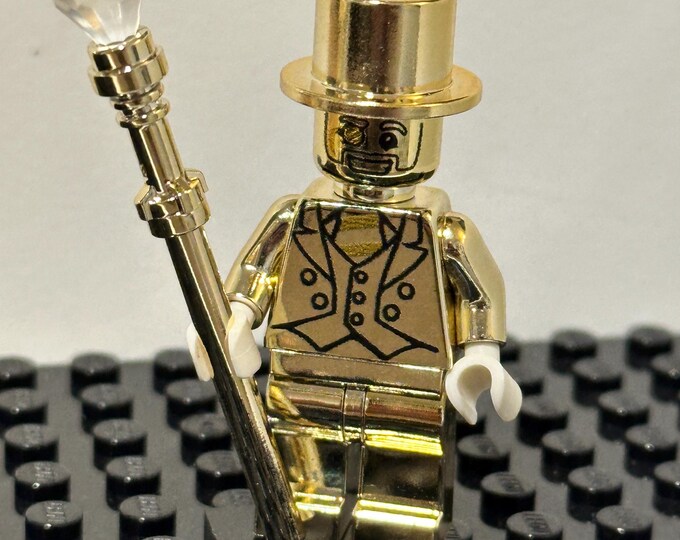 LEGO Mr Gold Minfigure Custom Chrome With Cane Staff and Gem Series 10 ...