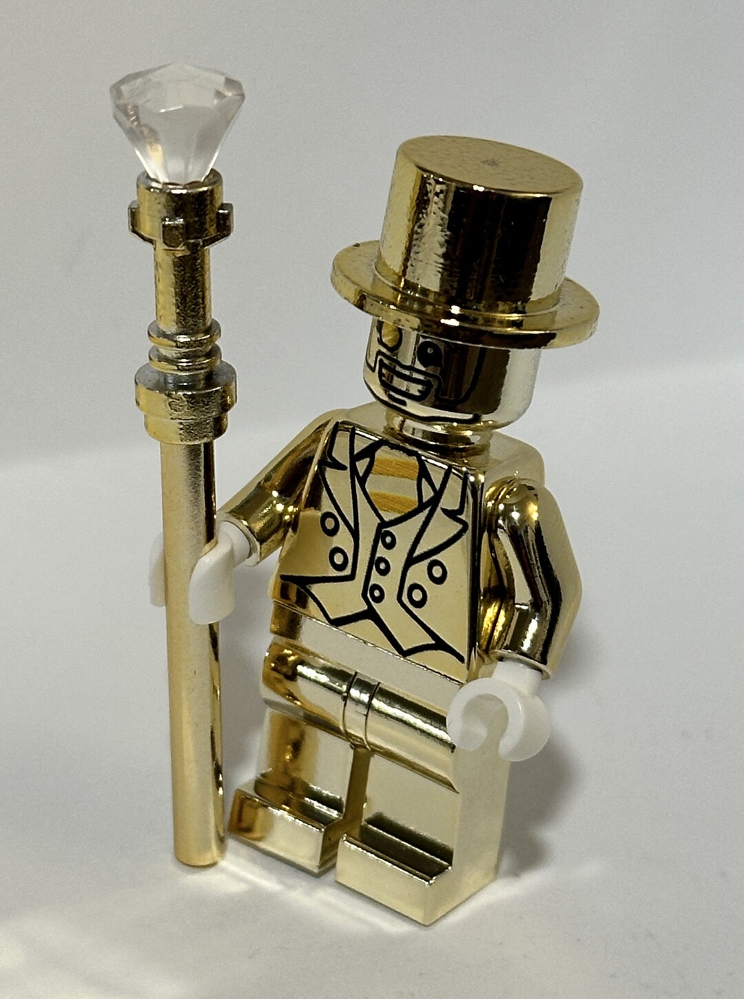 LEGO Mr Gold Minfigure Custom Chrome With Cane Staff and Gem Series 10 ...
