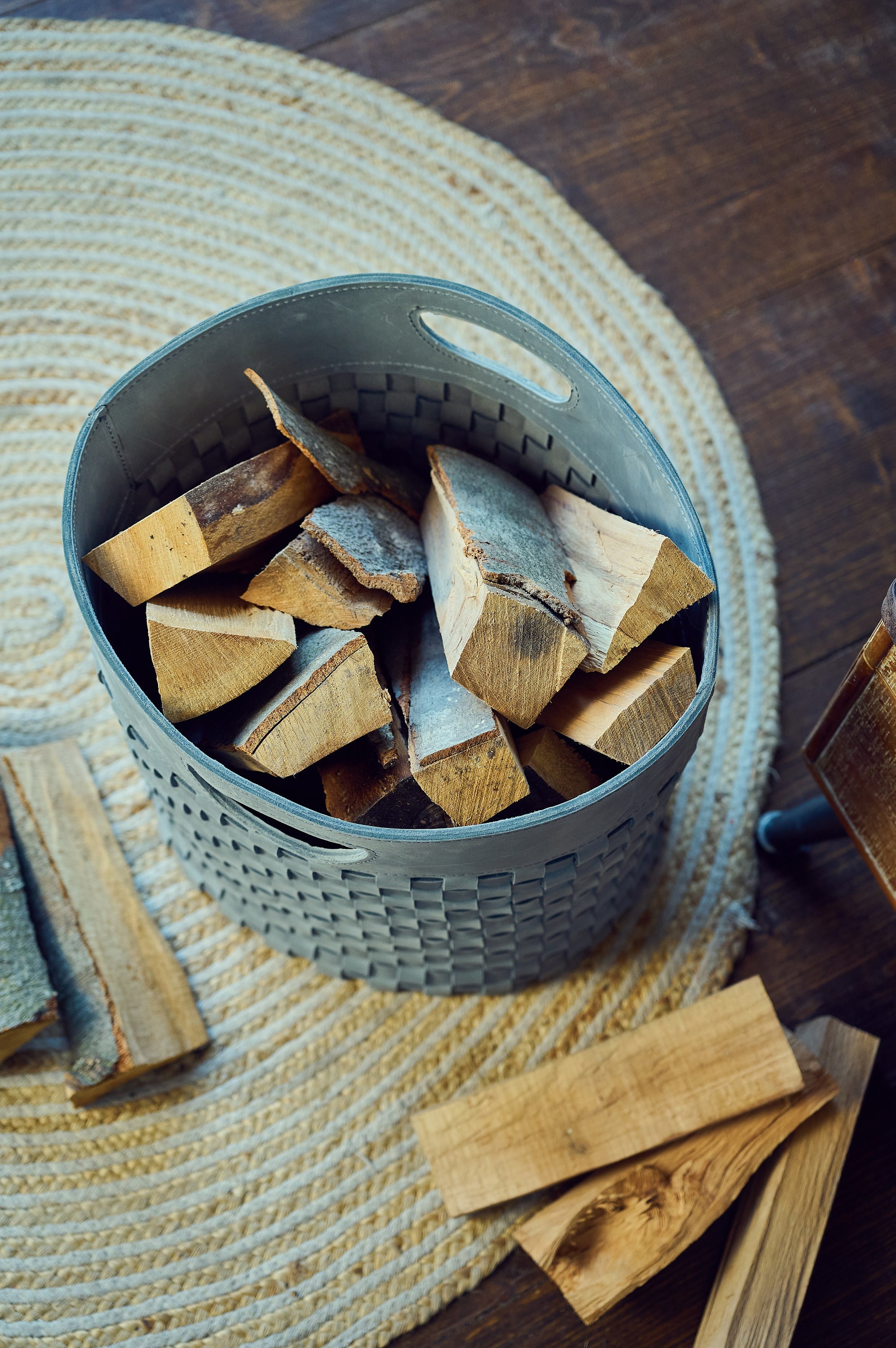 Fireplace Log Holder - Leather Firewood Basket, Modern Log Basket for ...