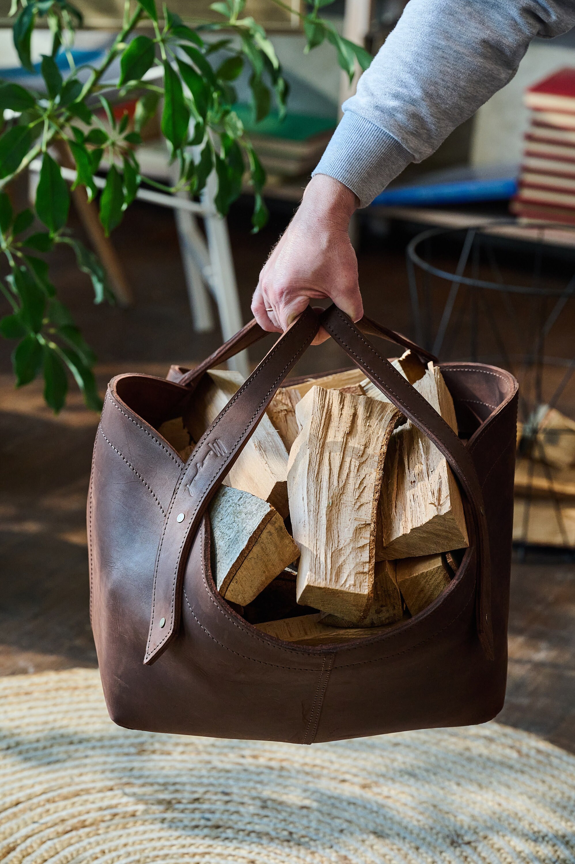 Fireplace Log Holder, Leather Firewood Basket, Functional Living Room ...