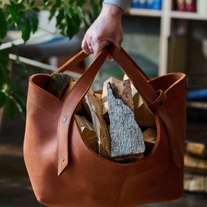 Fireplace Log Holder, Leather Firewood Basket, Functional Living Room ...