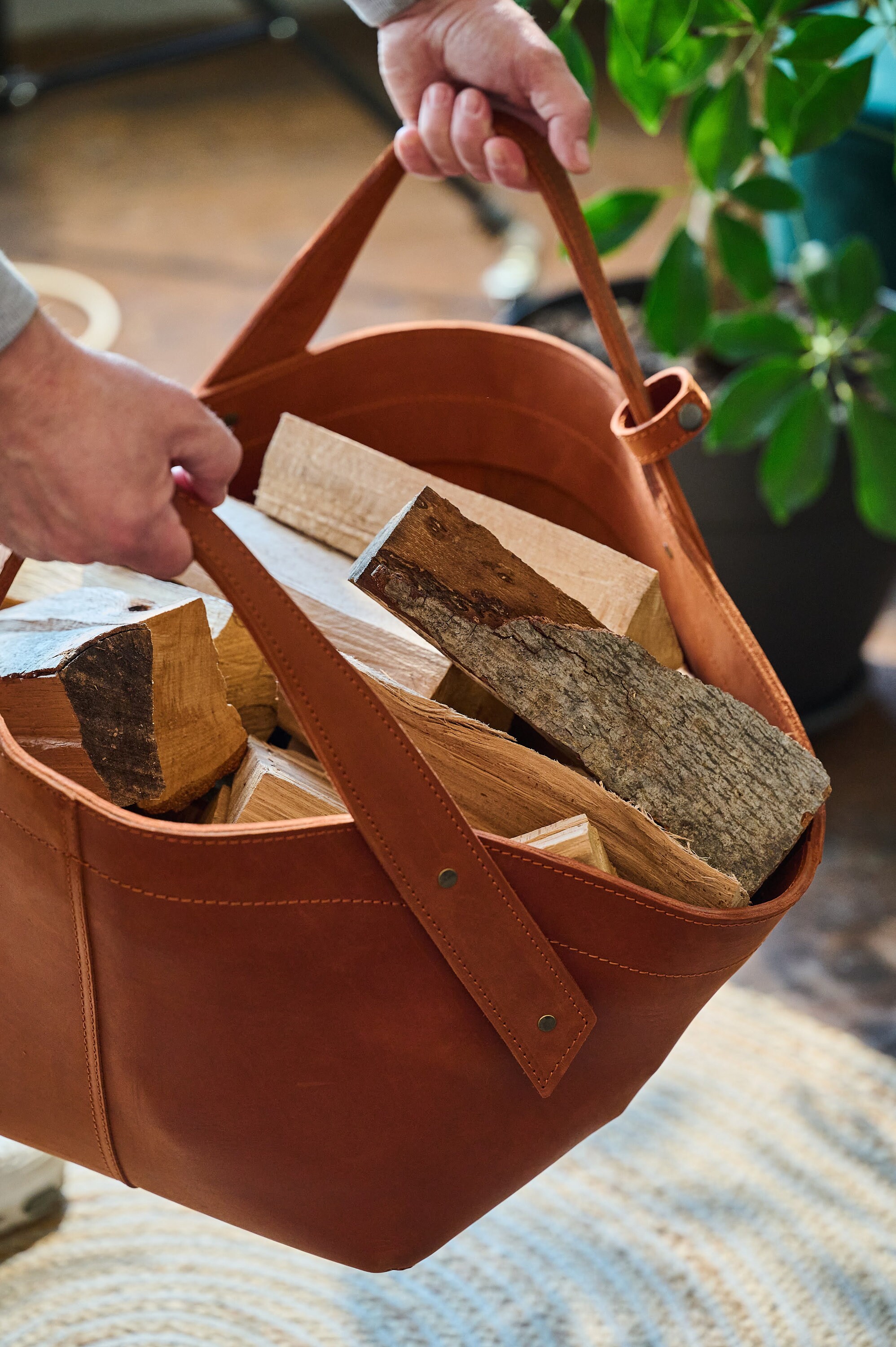 Fireplace Log Holder, Leather Firewood Basket, Functional Living Room ...
