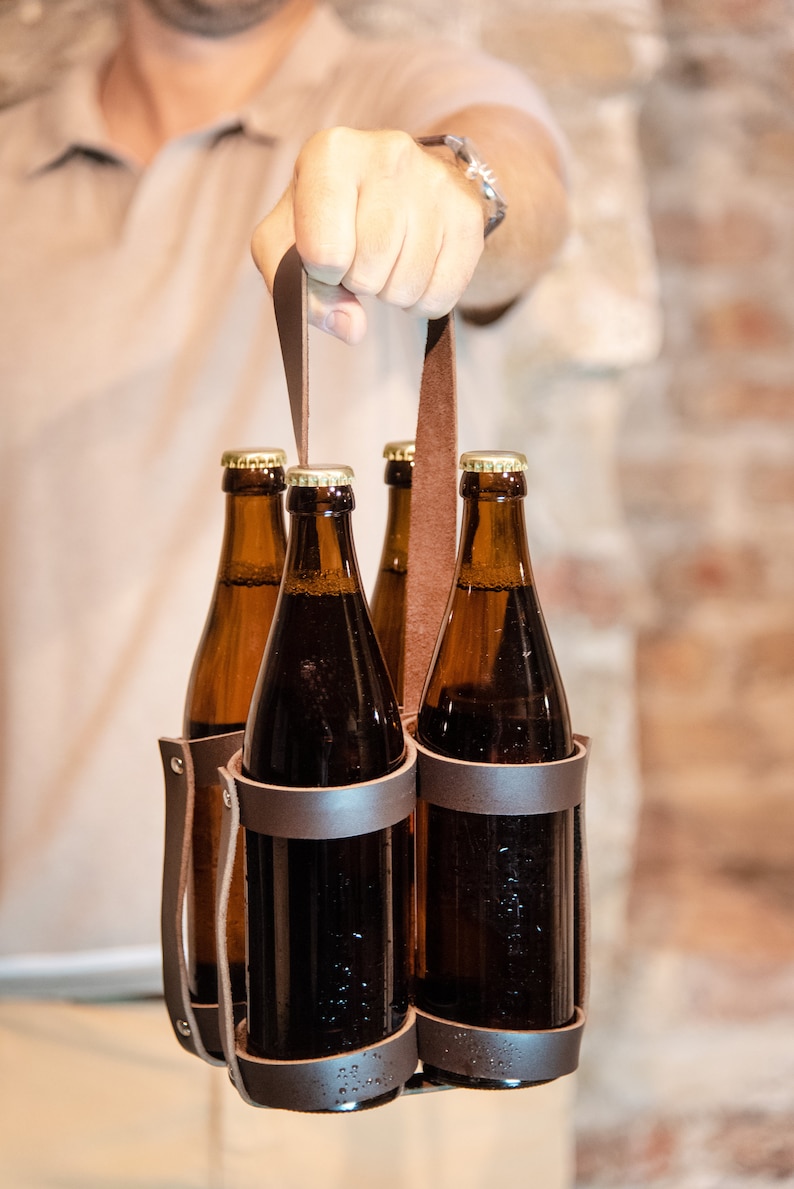 Beer Accessories Beer Holder With Strap 4 Pack Leather Beer Carrier ...