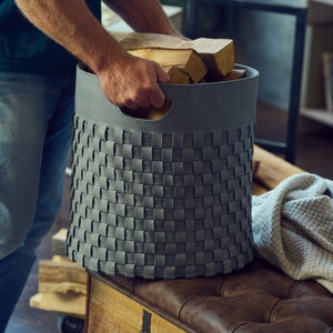Leather Log Holder, Fireplace Firewood Basket, Modern Living Room ...