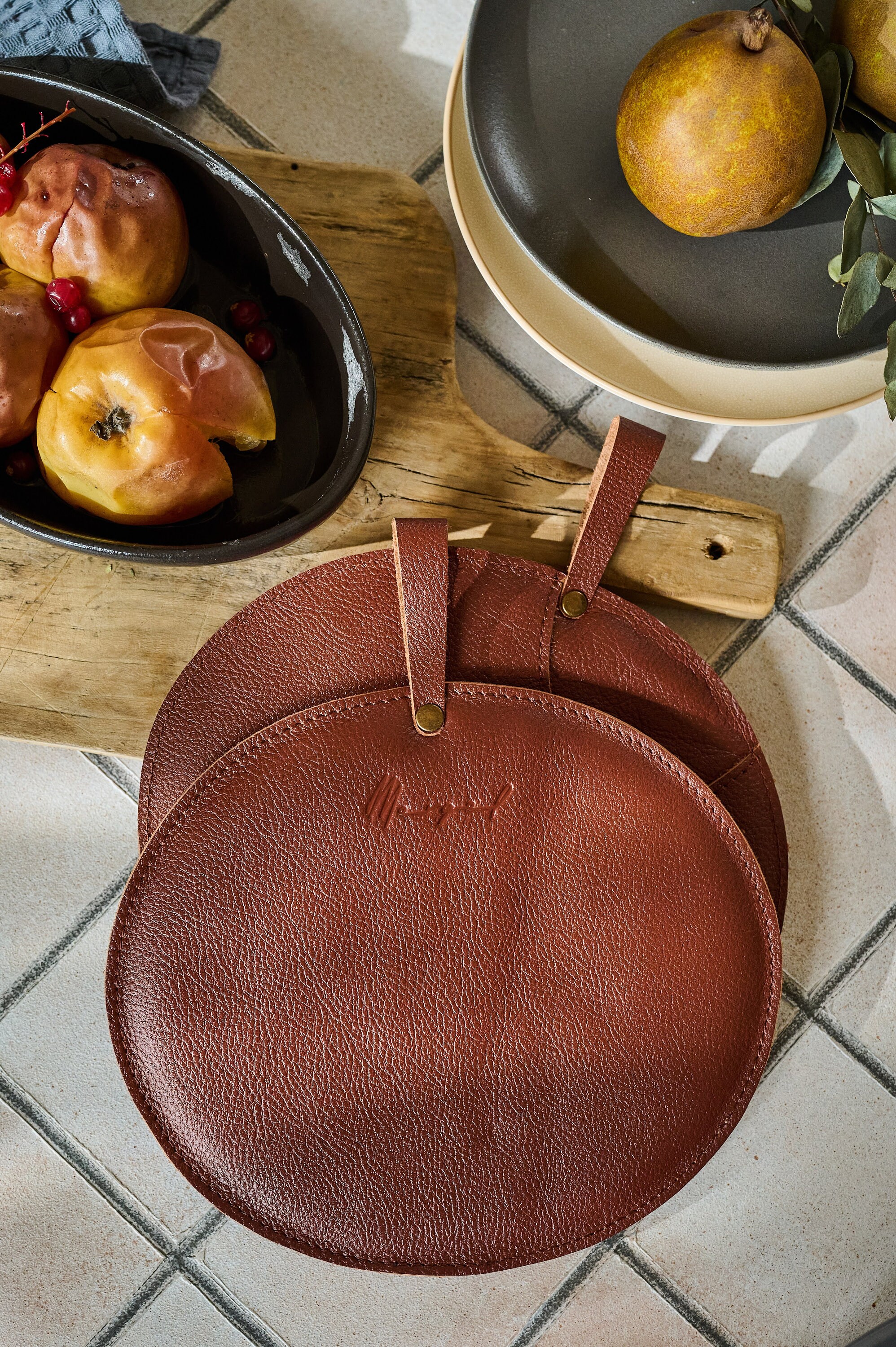 Handmade Leather Pot Holders, Heat Protection for Table, Quality Hot ...