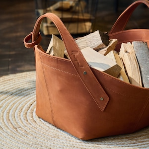 Fireplace Log Holder, Leather Firewood Basket, Functional Living Room ...
