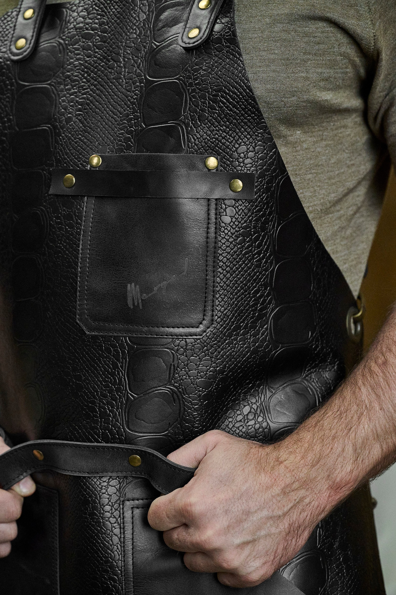 Leather BBQ Apron, Personalized Gift for Him, 3rd Anniversary Leather ...