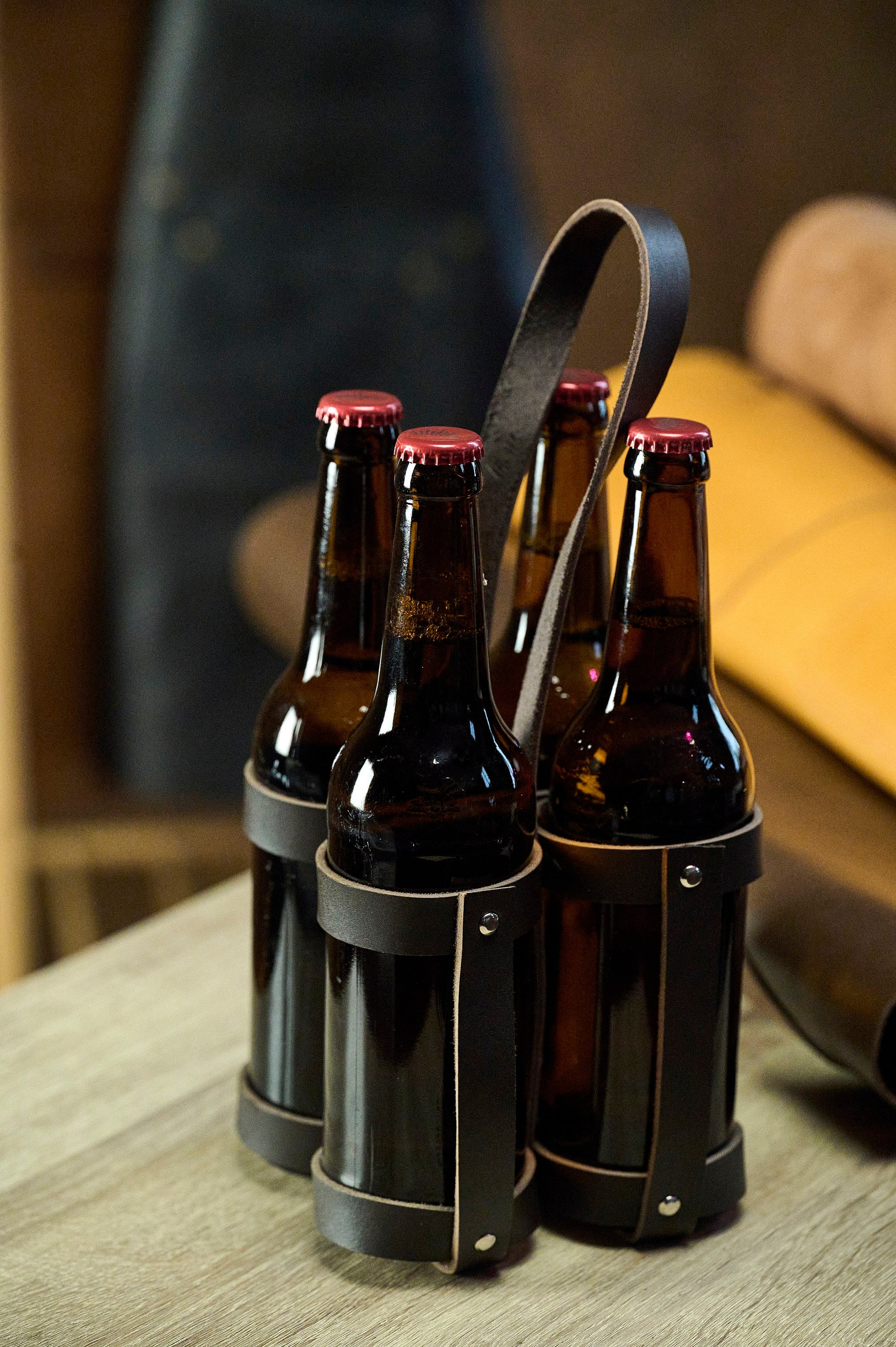 Beer Accessories Beer Holder With Strap 4 Pack Leather Beer Carrier ...
