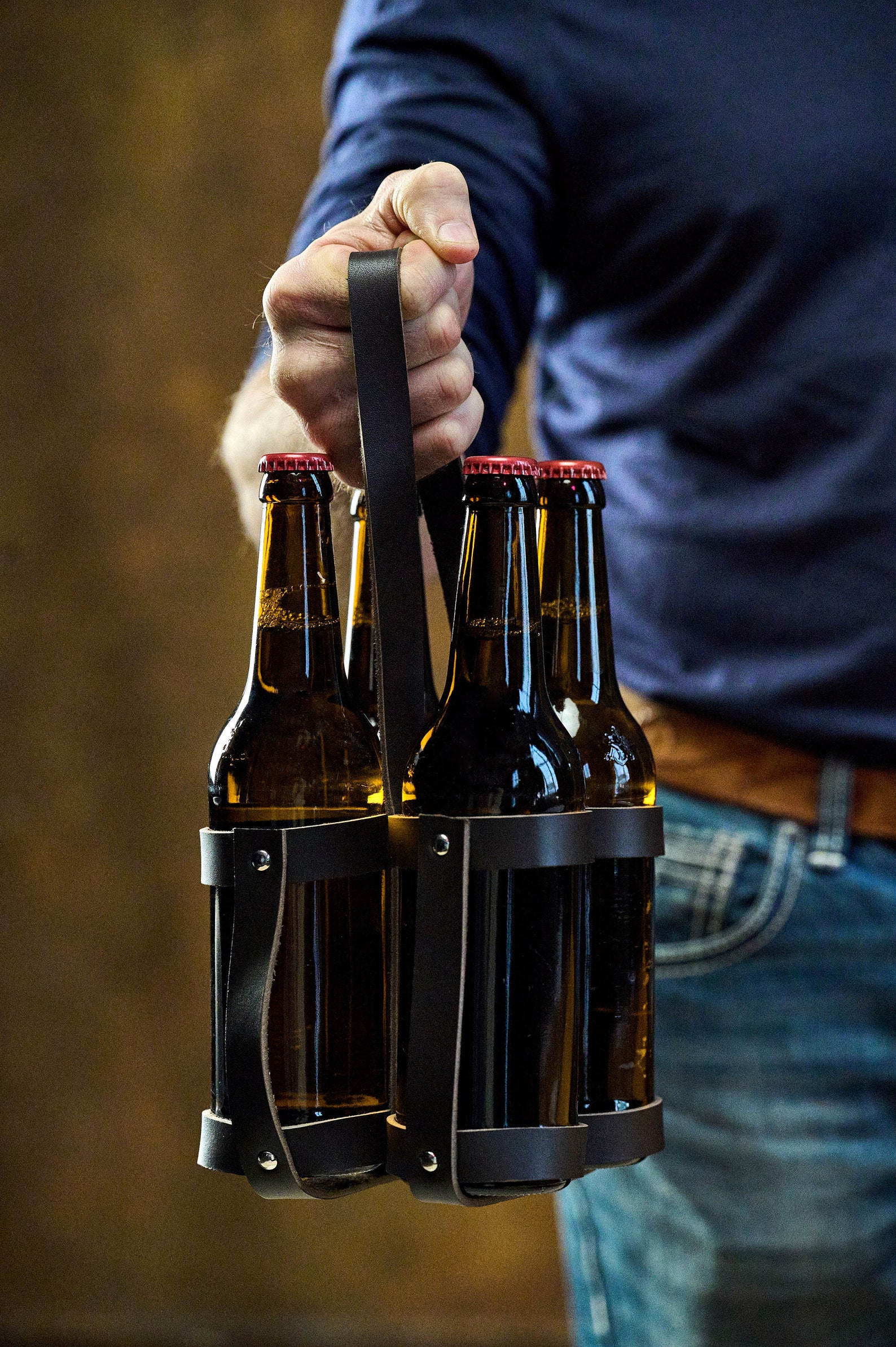 Beer Accessories Beer Holder With Strap 4 Pack Leather Beer Carrier ...