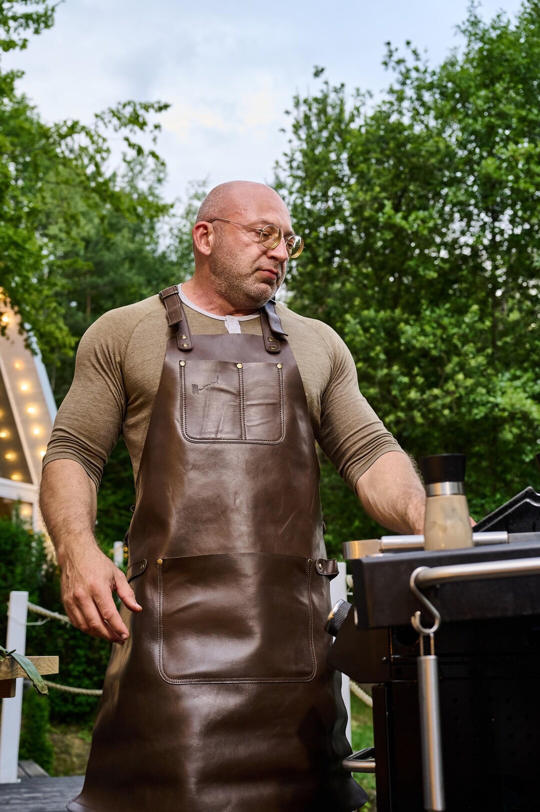 Leather BBQ Apron for Men, Cross Back Cooking Apron With Pockets ...