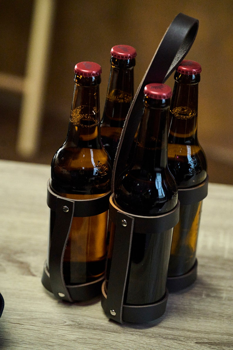 Beer Accessories Beer Holder With Strap 4 Pack Leather Beer Carrier ...