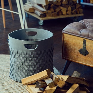 Leather Log Holder, Fireplace Firewood Basket, Modern Living Room ...