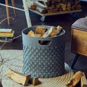 Leather Log Holder, Fireplace Firewood Basket, Modern Living Room ...