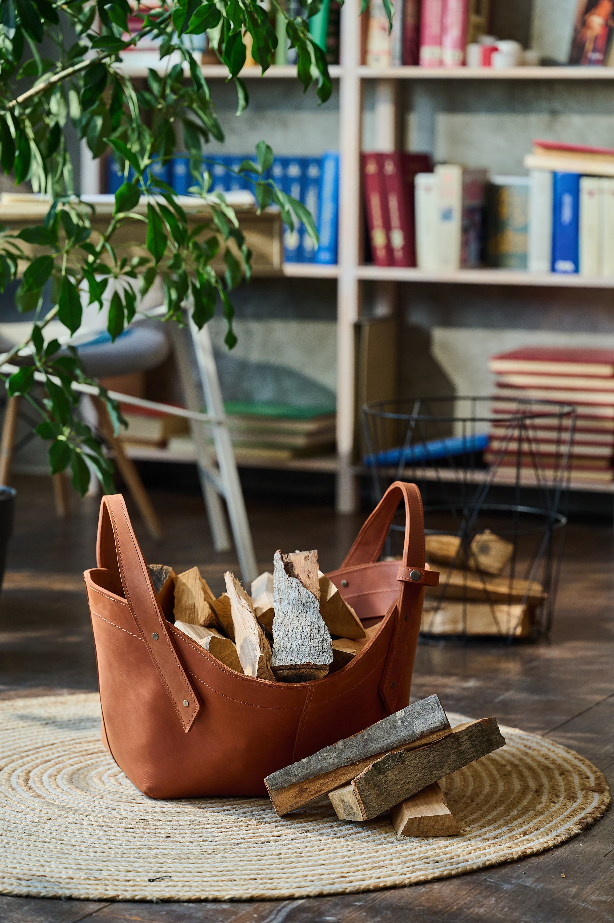Fireplace Log Holder, Leather Firewood Basket, Functional Living Room ...