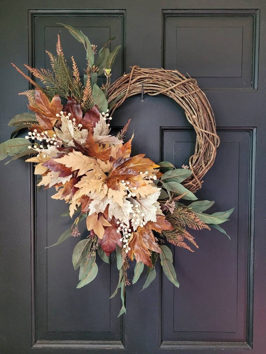 Fall Thanksgiving Front Door Wreath With Neutral Rust Brown Beige Maple ...
