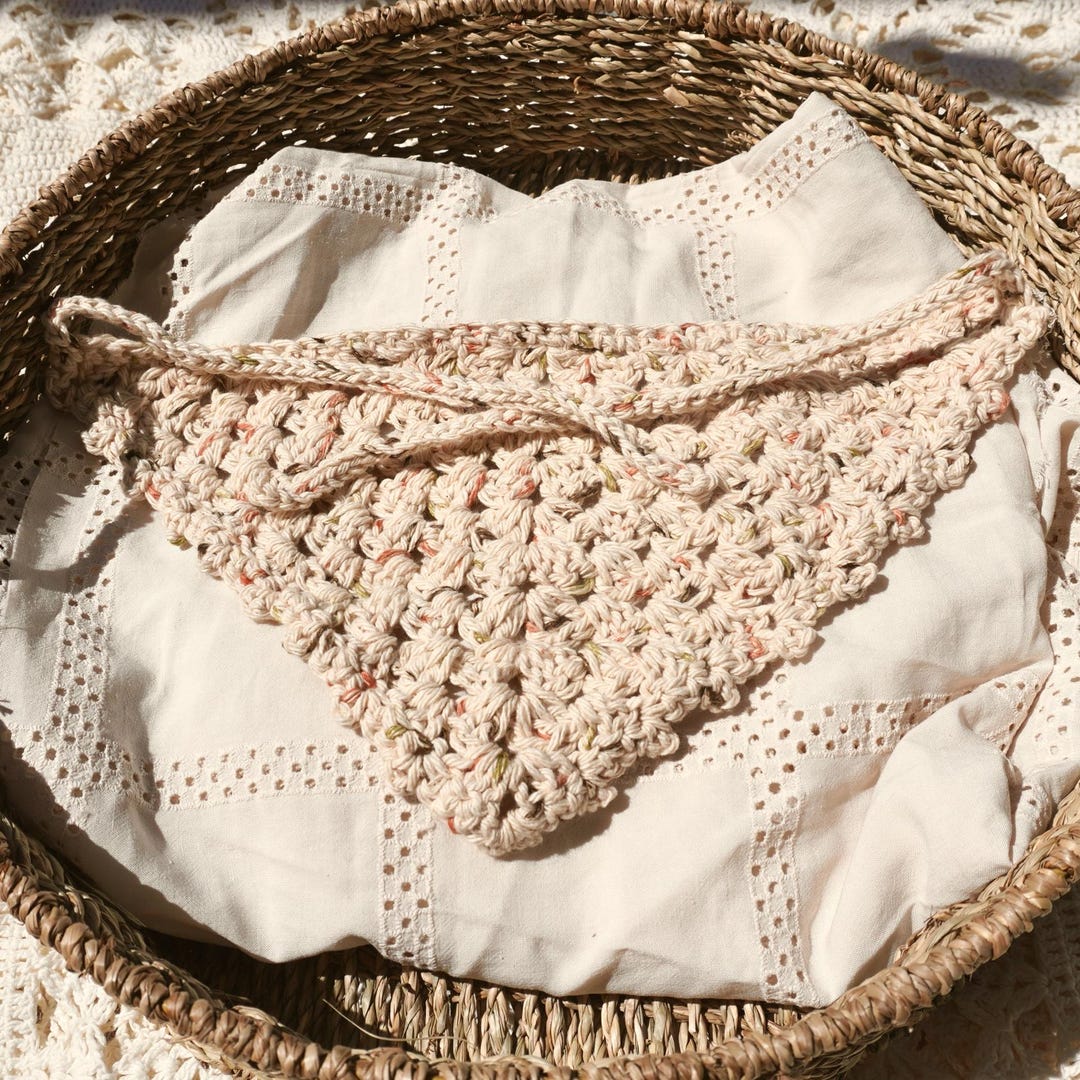 Crochet Bandana, Boho Hair Wrap, Handmade Hair Scarf, Cottage Core ...