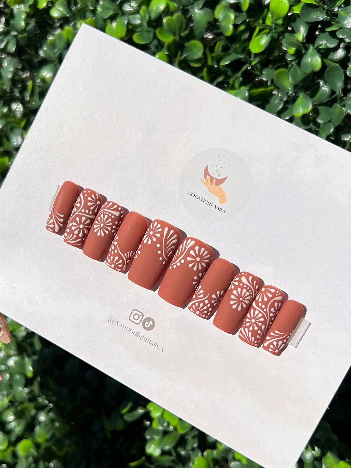 TERRACOTTA TALAVERA NAILS | Mexican Art Hand Painted Press on Nails ...